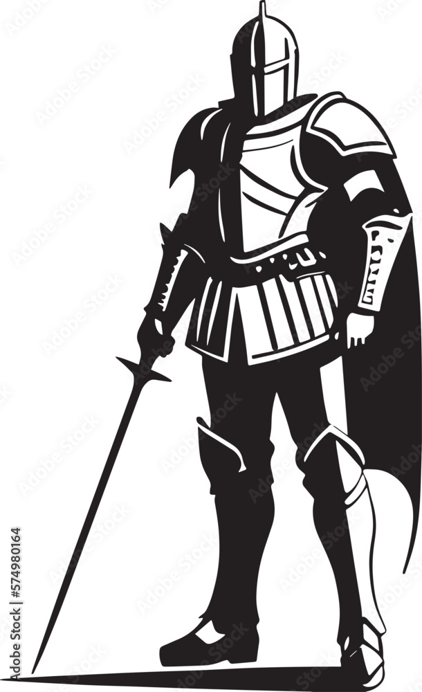 Medieval Knight: A Monochrome Illustration of a Warrior in Armor ...