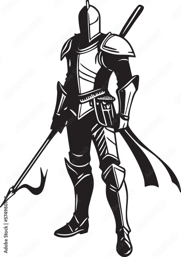 Medieval Knight: A Monochrome Illustration of a Warrior in Armor ...