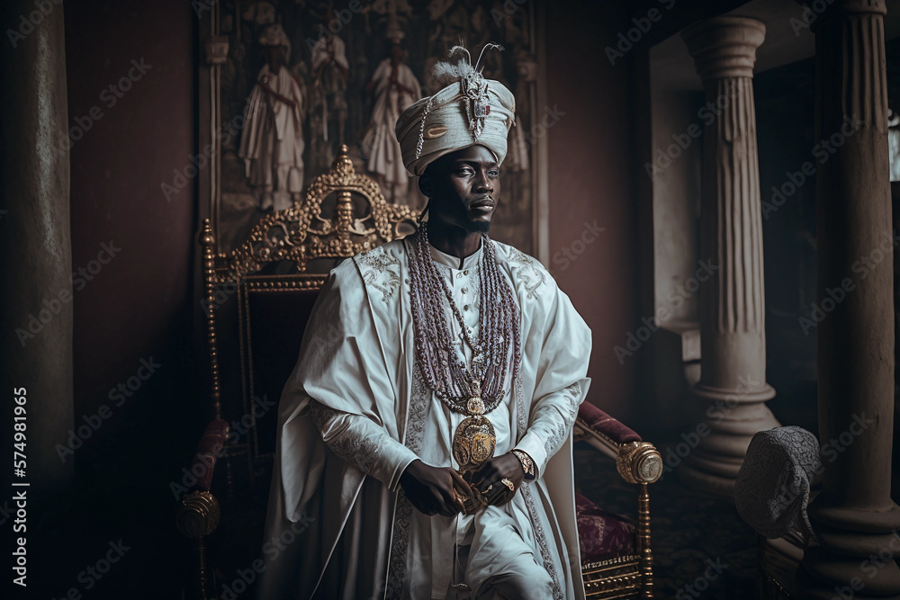 Generative AI. A Nigerian king sitting in his palace ilustração do ...
