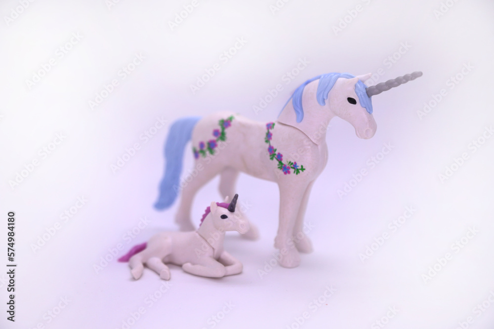 Playmobil. Toys for children. Plastic unicorns. Mythical animals with ...