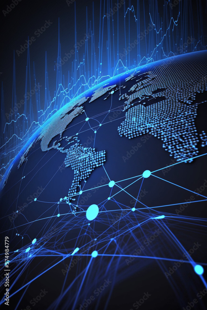 blue digital technology network chart background, Creative IA Stock ...