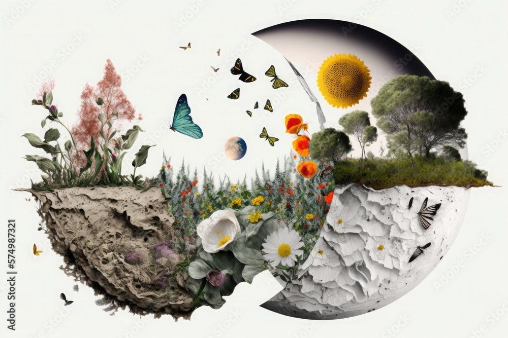 Nature and environment concept. Art collage on a white background ...