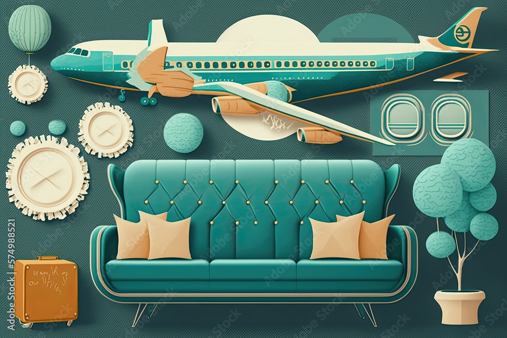 Design of the cabin of a private plane. First class distinction and ...