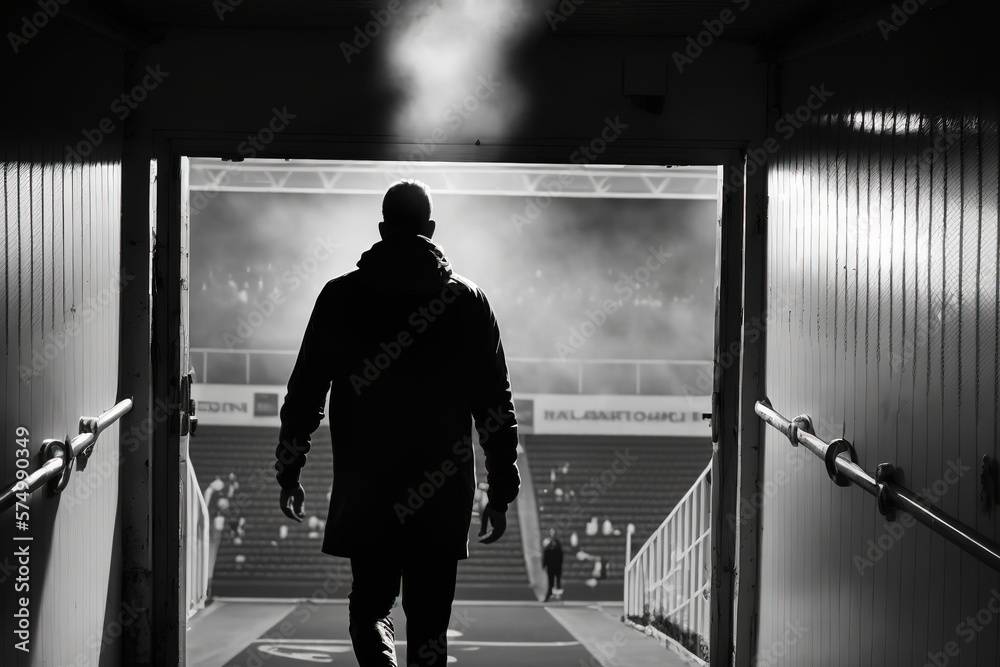 Illustrazione Stock A football player is walking in the player tunnel ...