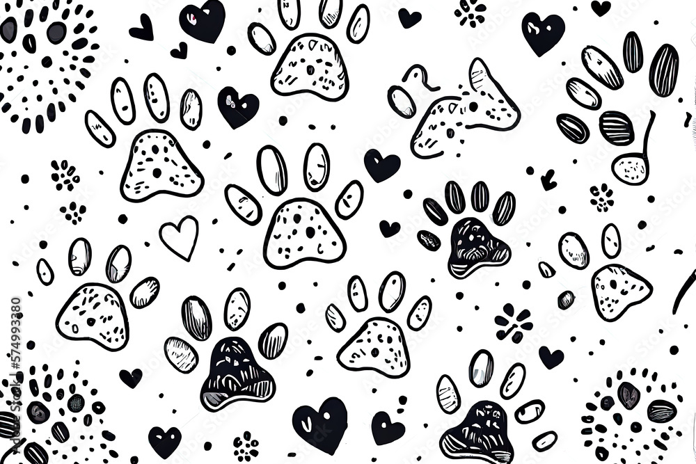 Seamless cat pattern and balls. cat foot texture. Pattern with cat ...