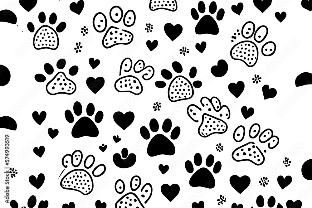 Seamless dog pattern and balls. Cat foot texture. Pattern with doggy ...