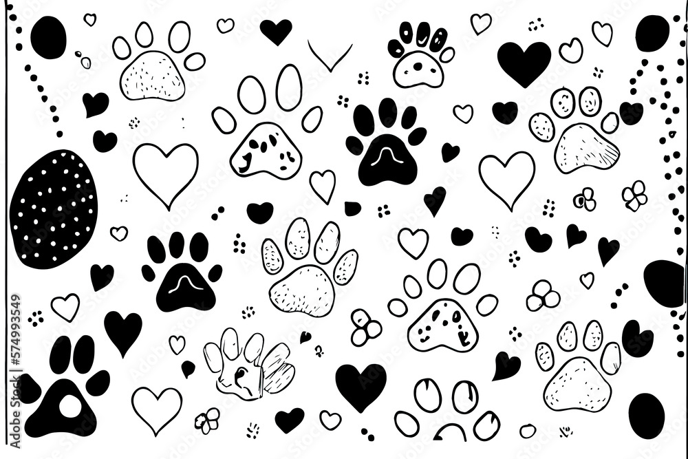 Seamless dog patternand balls. Cat foot texture. Pattern with doggy ...