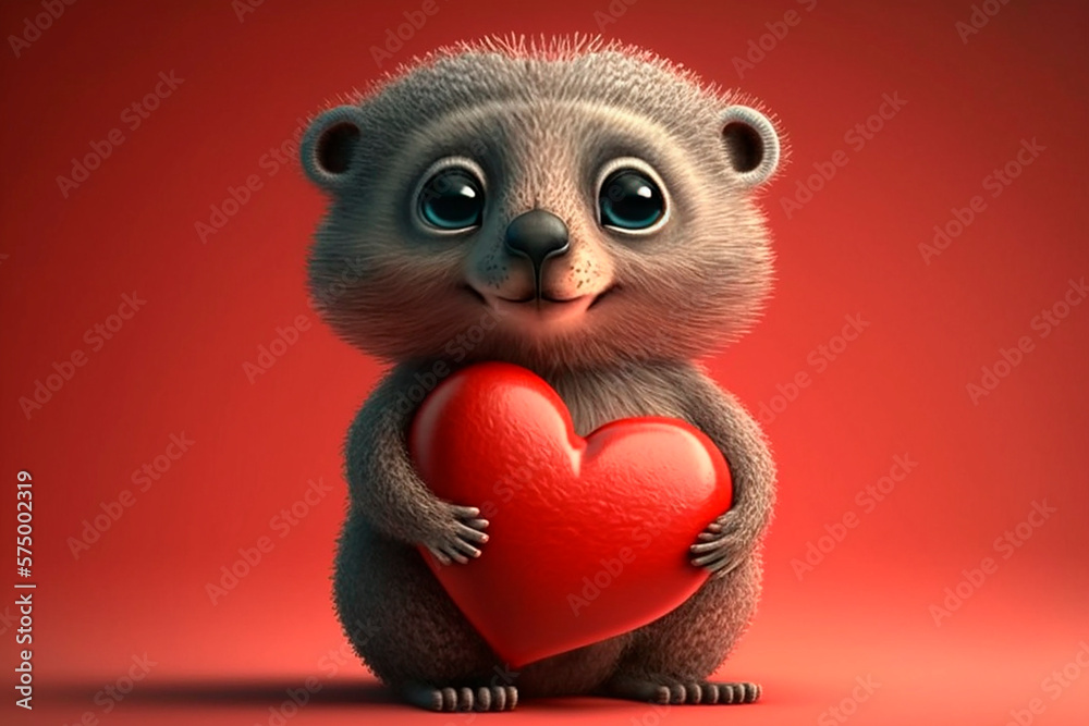 generative ai illustration of cute animal giving its heart as a ...