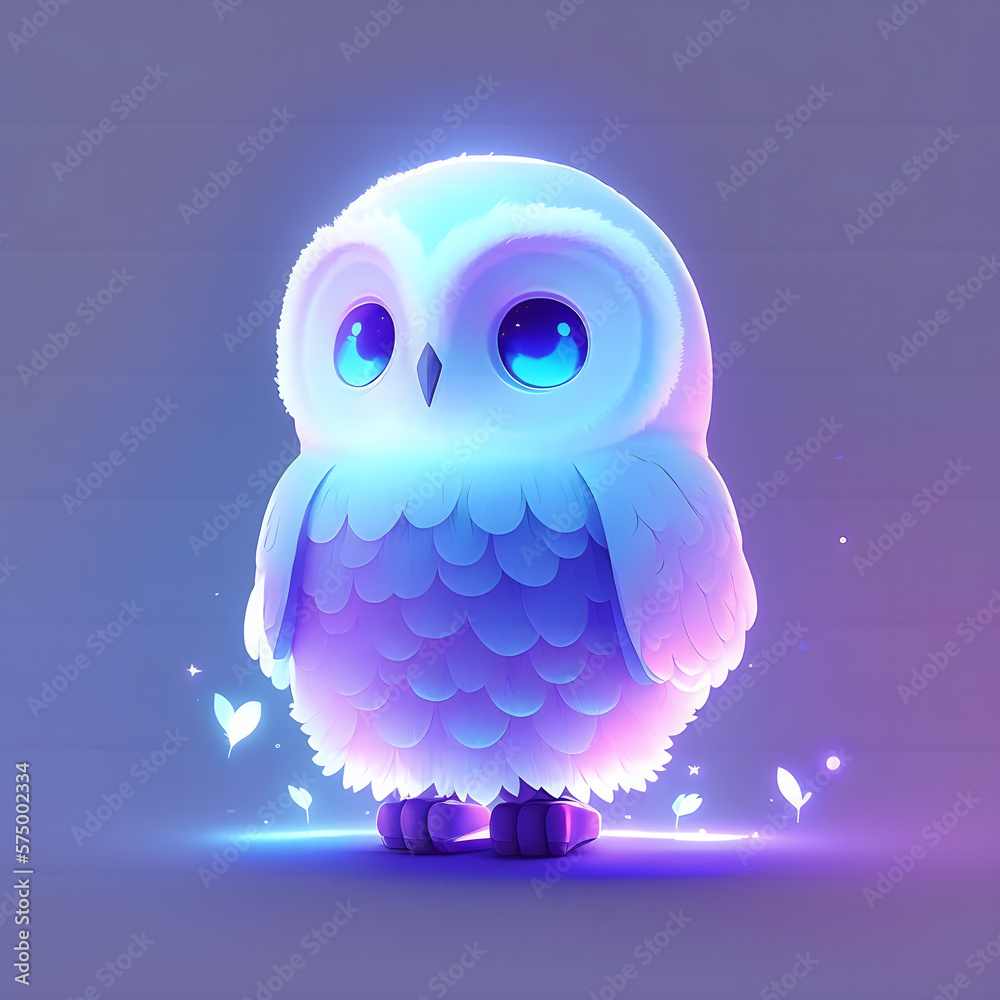 Cute white owl avatar anime style calm background gradient Stock ...