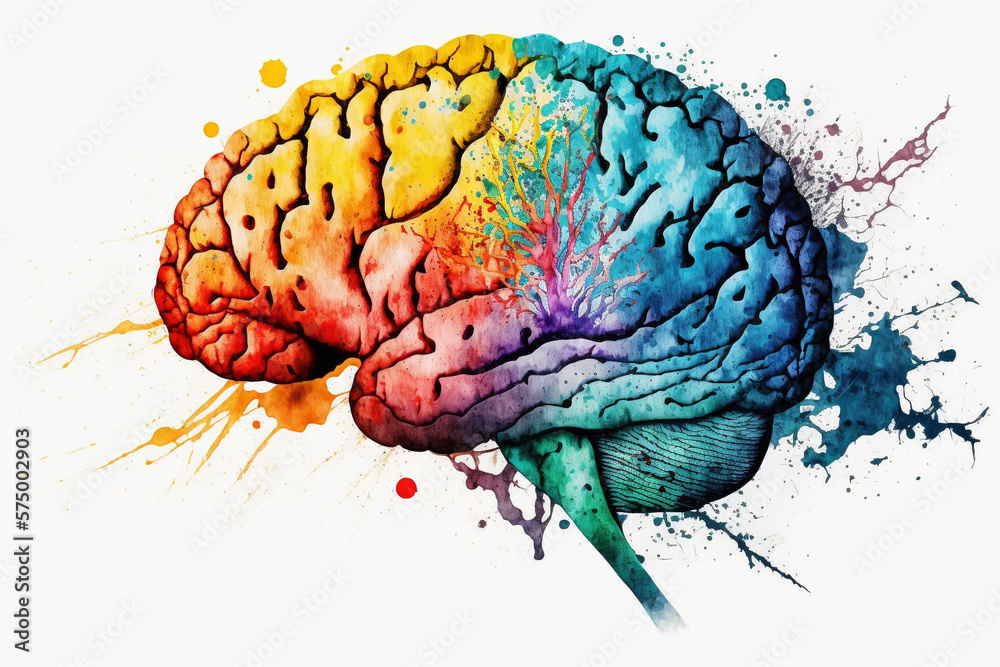 Colorful Human Brain Illustration: Vibrant Artwork for Scientific and ...