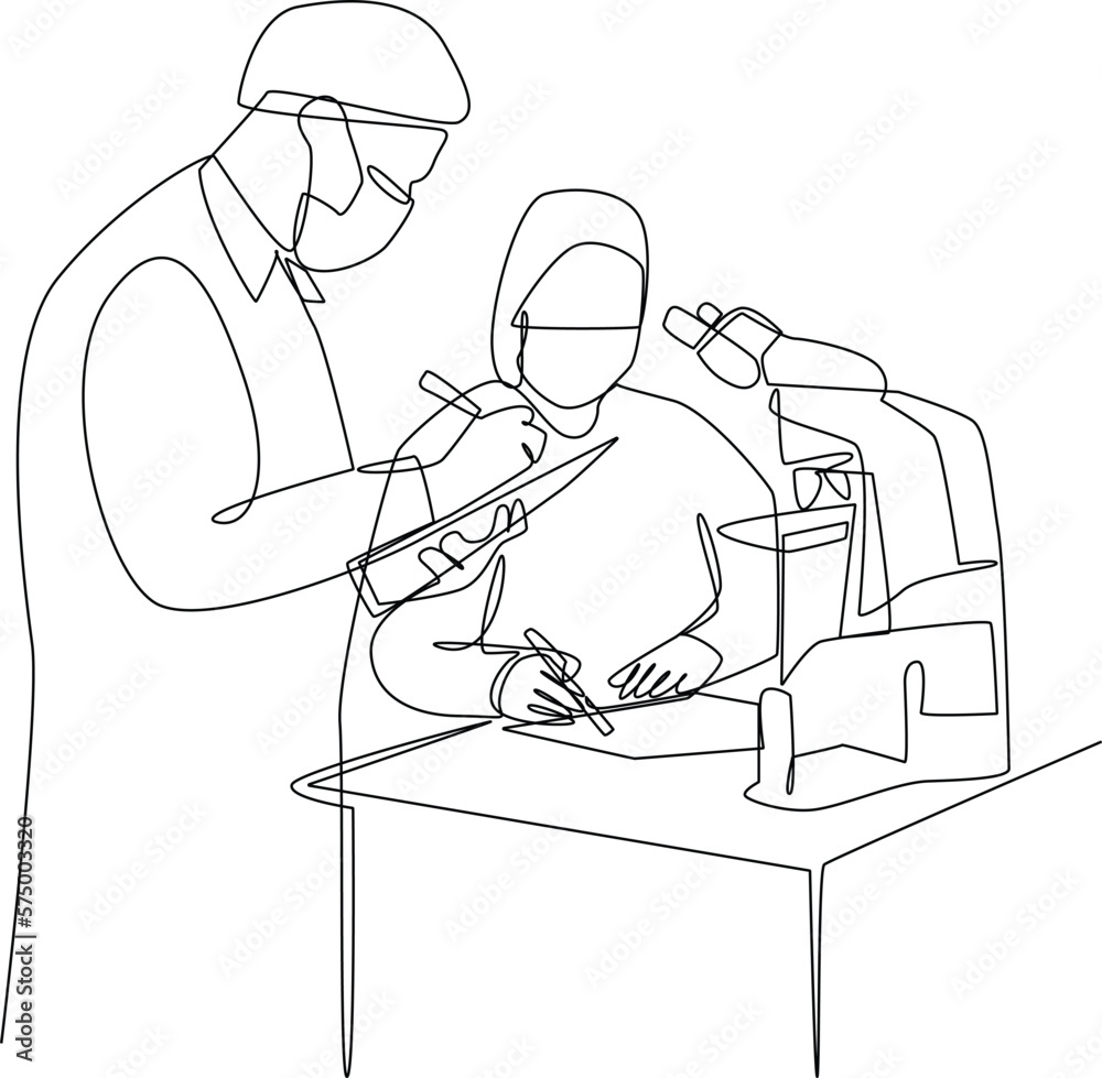 Continuous one line drawing scientist doing some research. laboratory ...