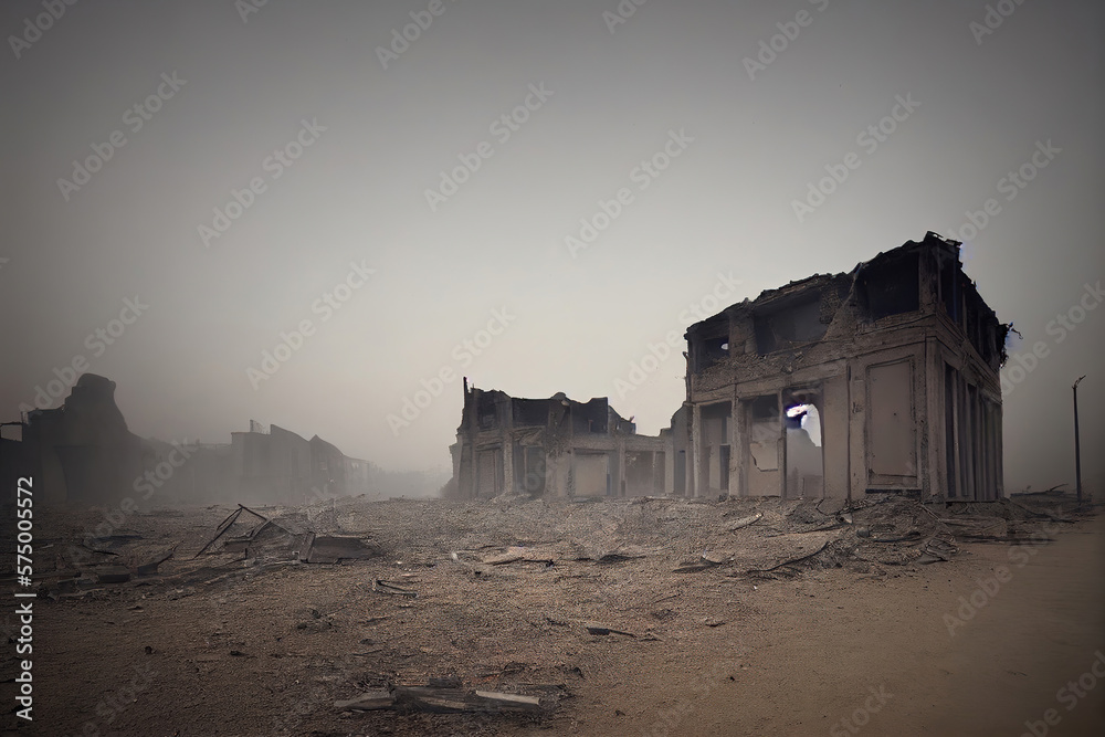 destroyed city after earthquake, war-torn landscape, apocalyptic ...