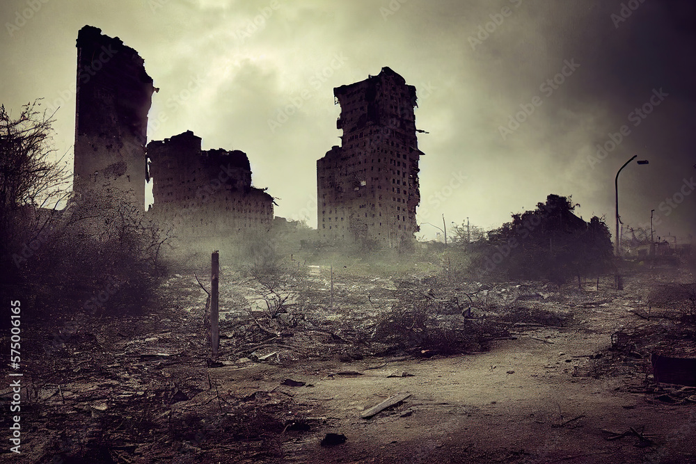 destroyed city after earthquake, war-torn landscape, apocalyptic ...