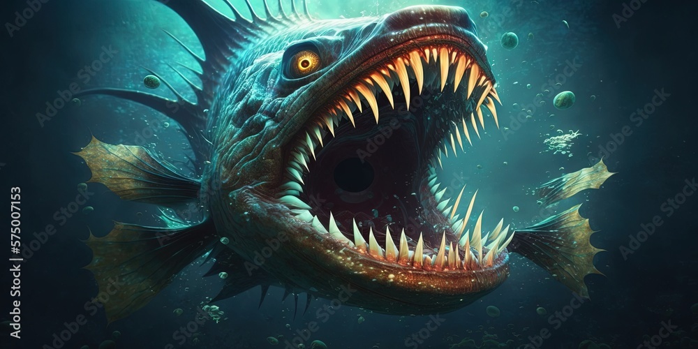 The sea monster opened its mouth, revealing its sharp, fantastical ...