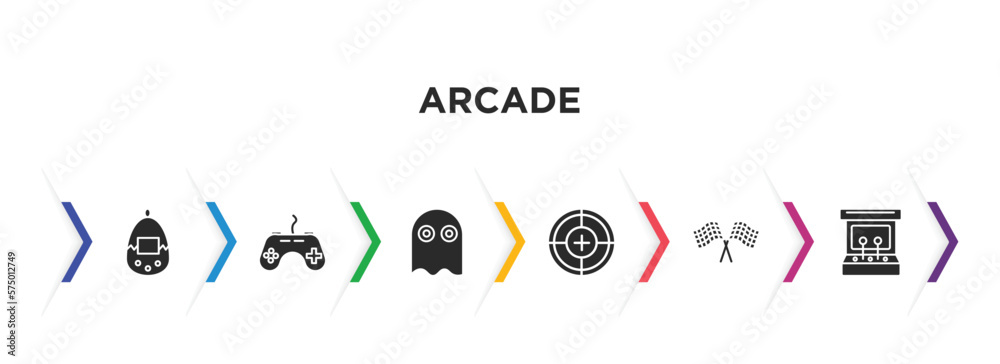 arcade filled icons with infographic template. glyph icons such as ...