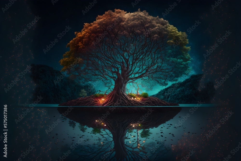 floating forest of trees surreal nature epic fantasy landscape mixed ...