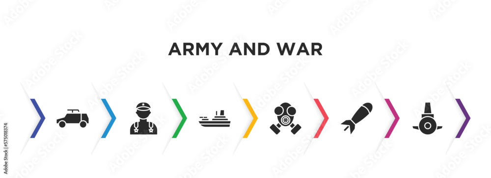 army and war filled icons with infographic template. glyph icons such ...