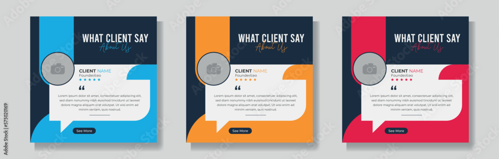 Set of client testimonials or review social media post design, client ...