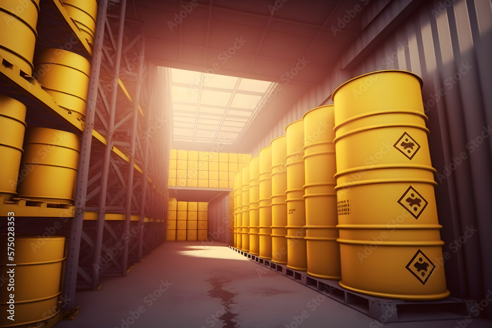 Radioactive waste in barrels, nuclear waste repository. Neural network ...