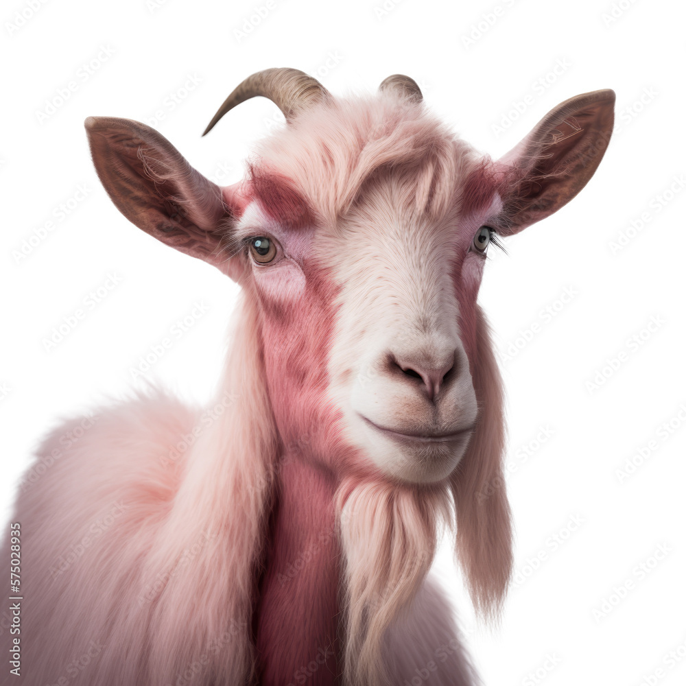 Cute pink goat head isolated on white background. Generative AI Stock ...