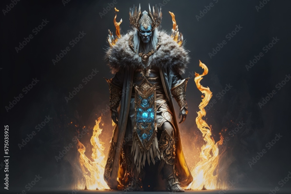 Fierce Werewolf with Ornate FireIce Headdress, Fiery Eyes, and Bone ...