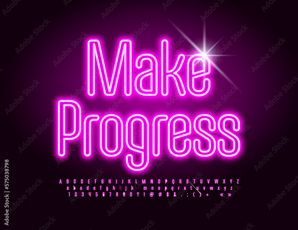 Vector motivational message Make Progress with glowing pink Font. Neon ...