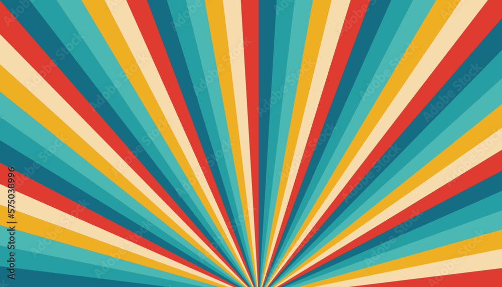 Vintage sunburst banner background. Retro style concept. Colorful ...