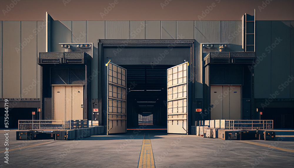 Logistics park with warehouse, loading hub for many semi trucks with ...