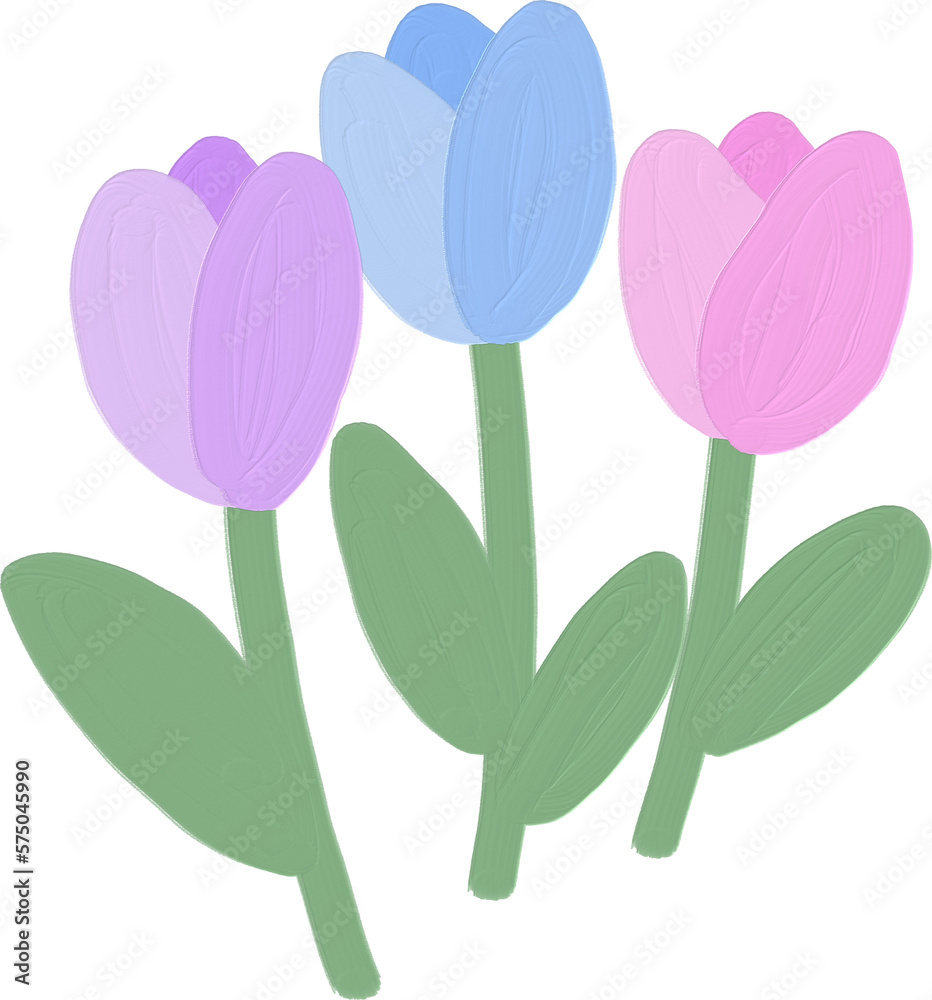 Pastel cute tulip flower illustration hand drawn. Kawaii floral in oil ...