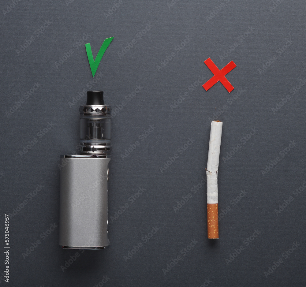 Vaping device with checkmark accept sign and cigarette with reject ...