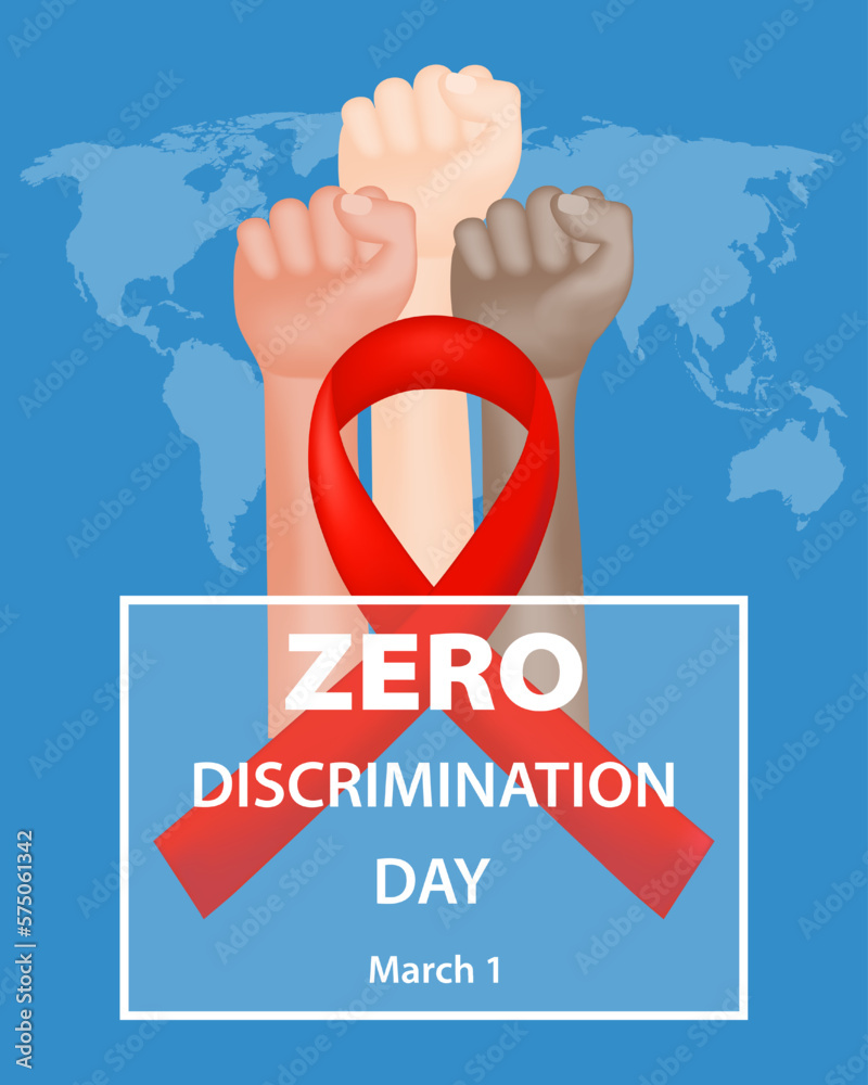 Celebrate Zero Discrimination Day with banner featuring a red ribbon ...