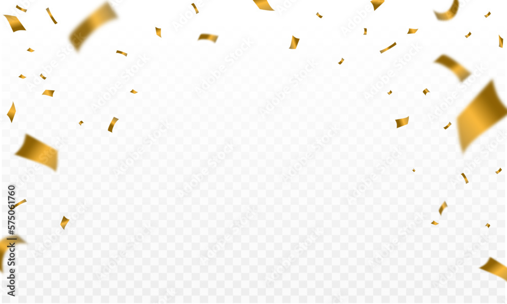 Gold confetti and ribbon background, isolated on transparent background ...