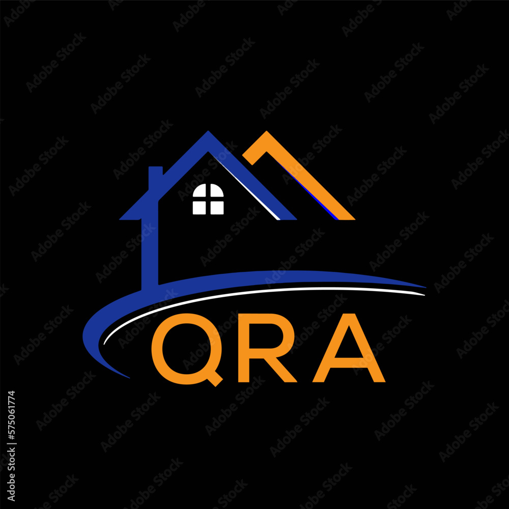 QRA house logo, letter logo. QRA blue image on black background and ...