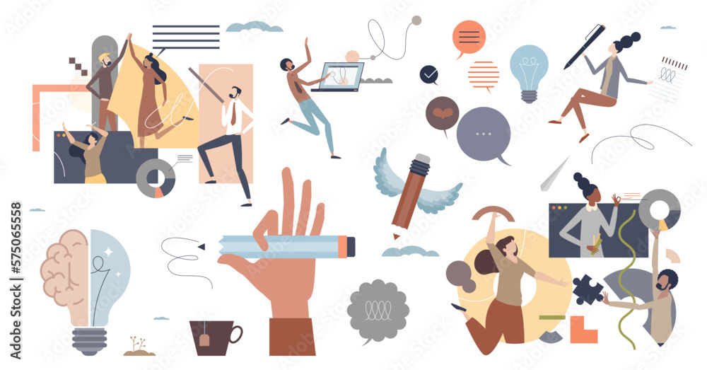 Creativity and innovative artistic work skills tiny person collection ...