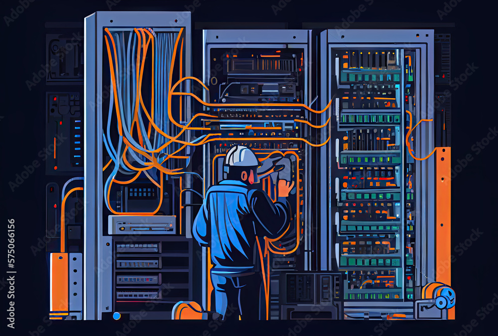 Man repairing server rack in server room data center created with AI ...