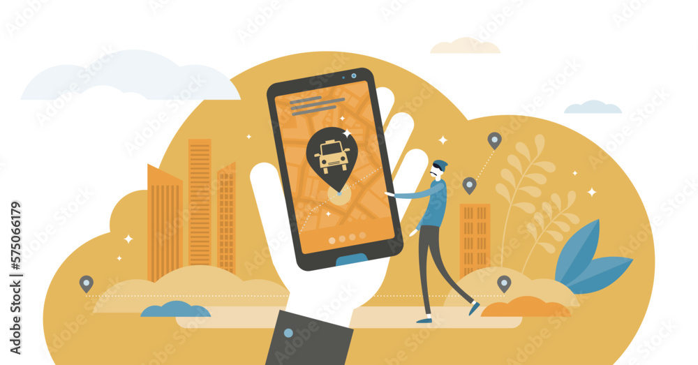 Taxi app illustration, transparent background.Order cab in phone with ...