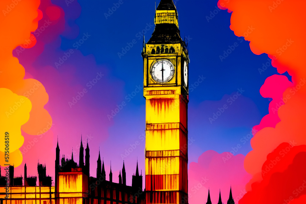 Big Ben cartoon illustration. Generative ai. Stock Illustration | Adobe ...
