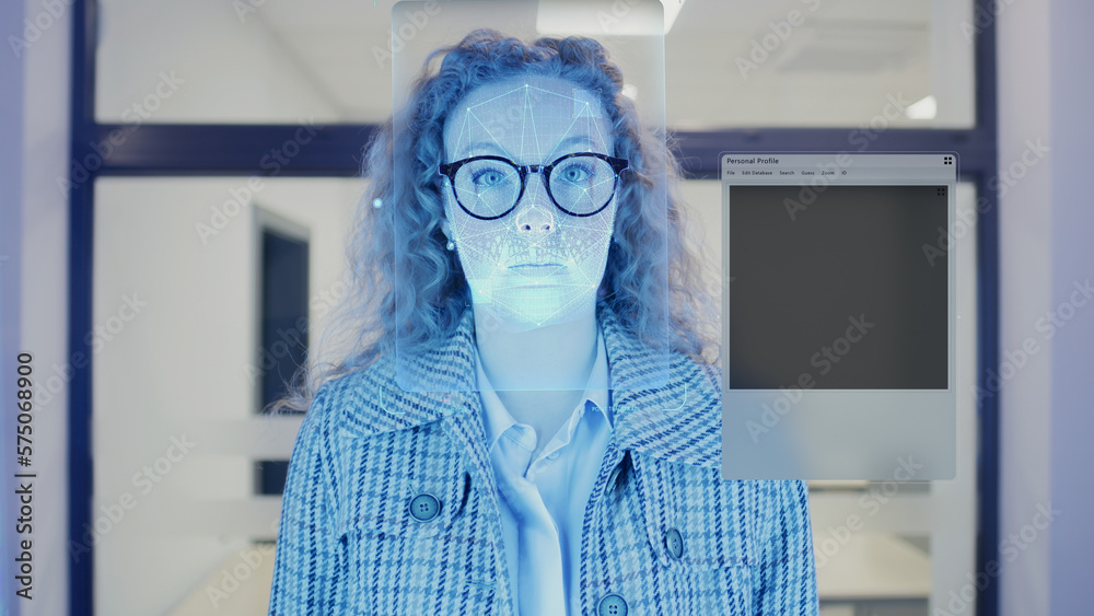 Woman Scans Face In Office She Touches Sensor And Security System