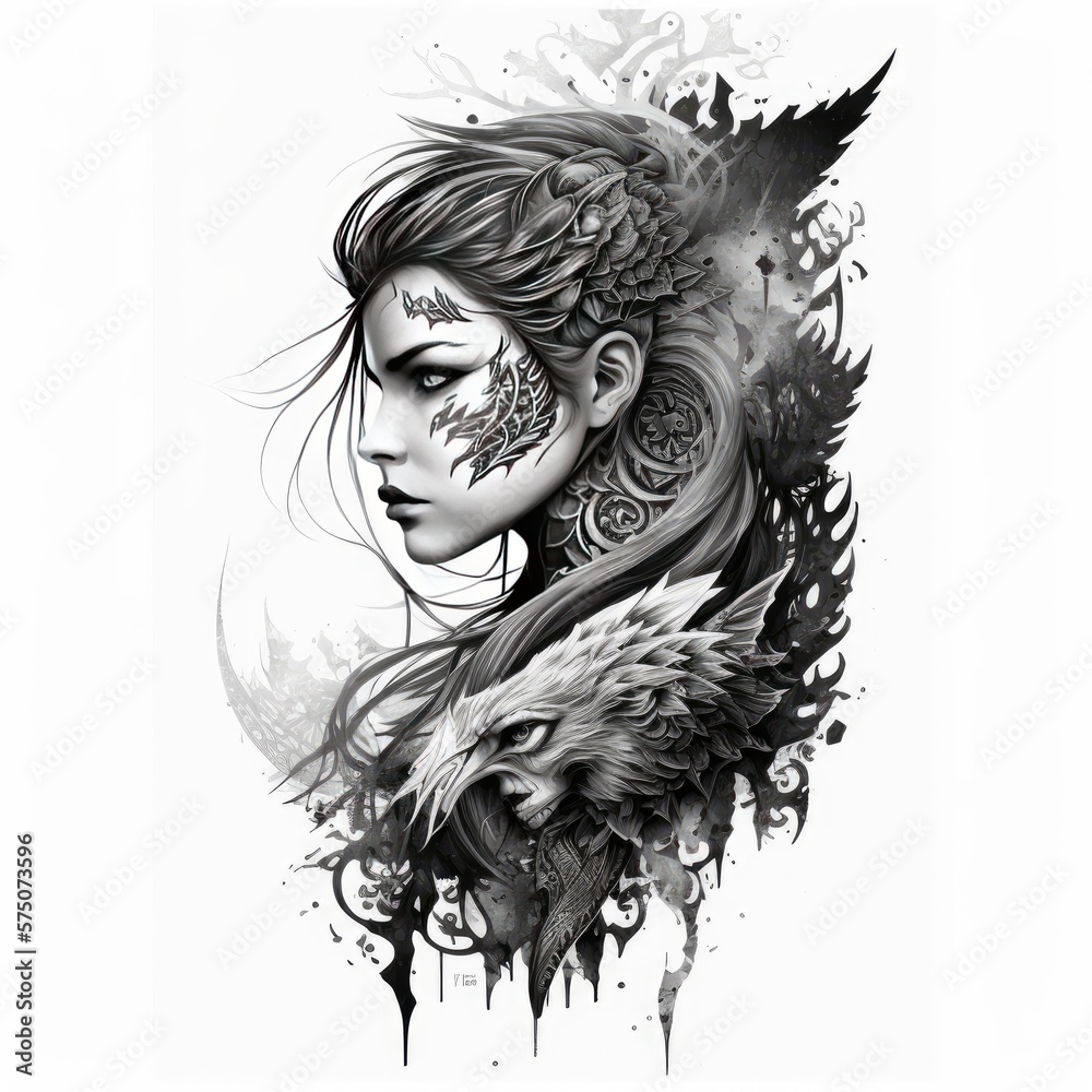 ready to print sleeve tattoo white background - generative ai Stock ...