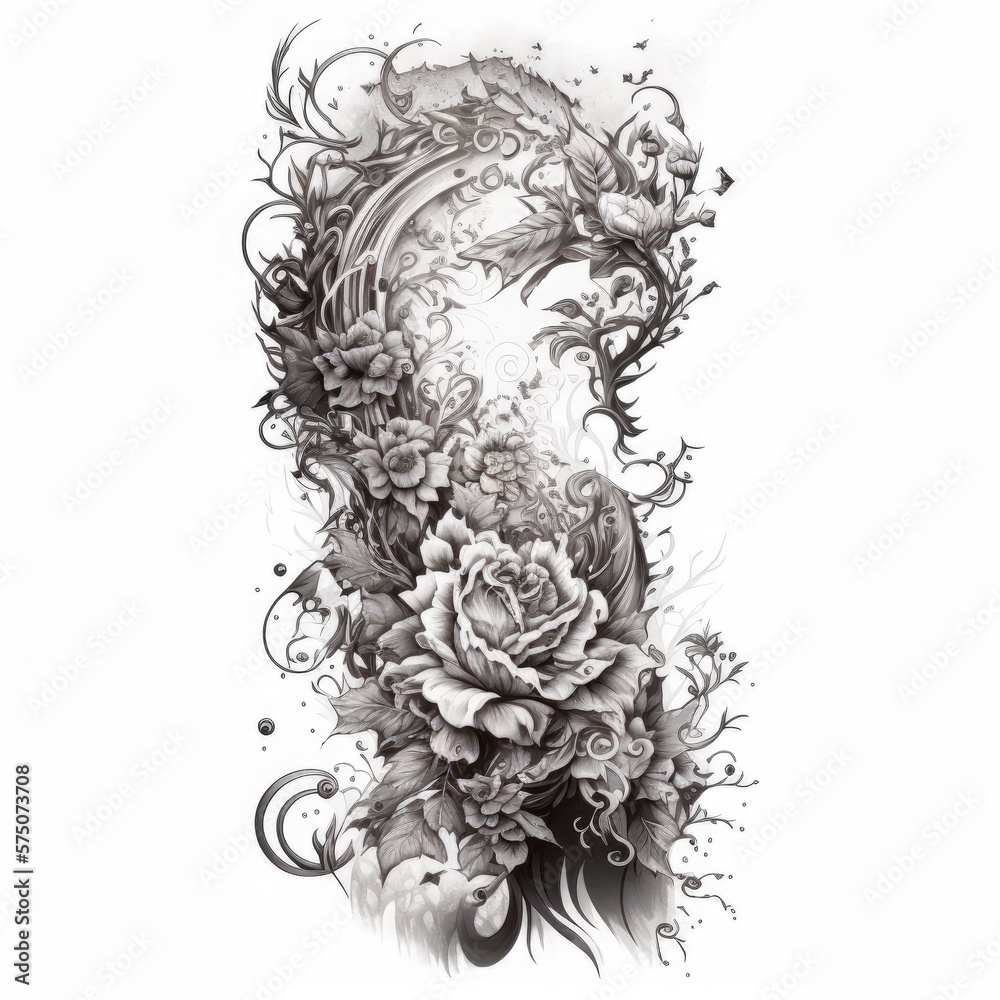 ready to print sleeve tattoo white background - generative ai Stock ...