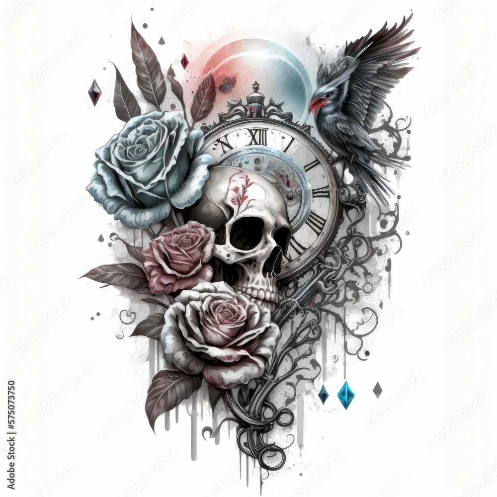 ready to print sleeve tattoo white background - generative ai Stock ...