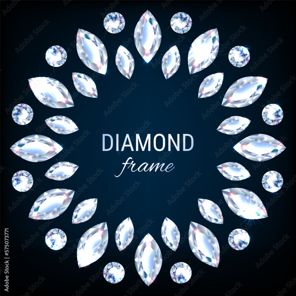 Circle frame from realistic diamond gemstones on black background ...