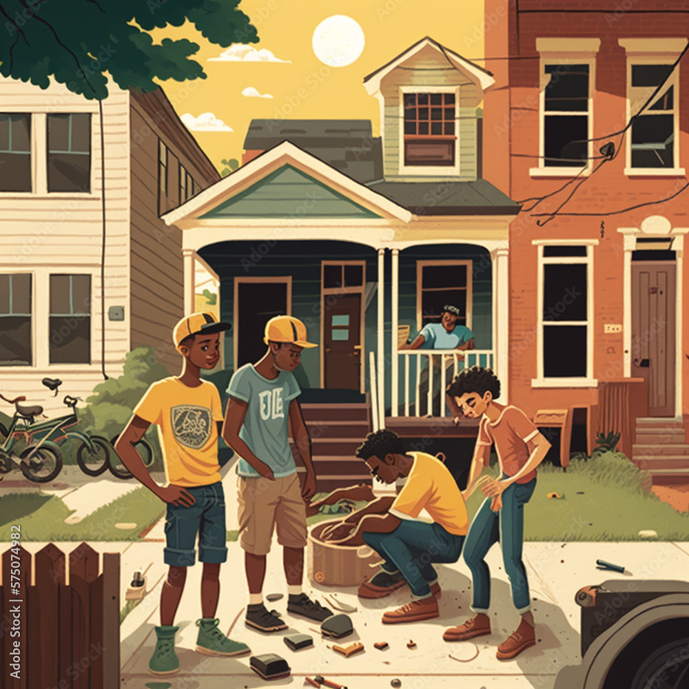 group of multi cultural multi ethnic , multi-racial friends fixing up ...