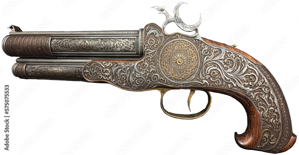 Vintage pistol decorated with ornate engraving. AI generated ...