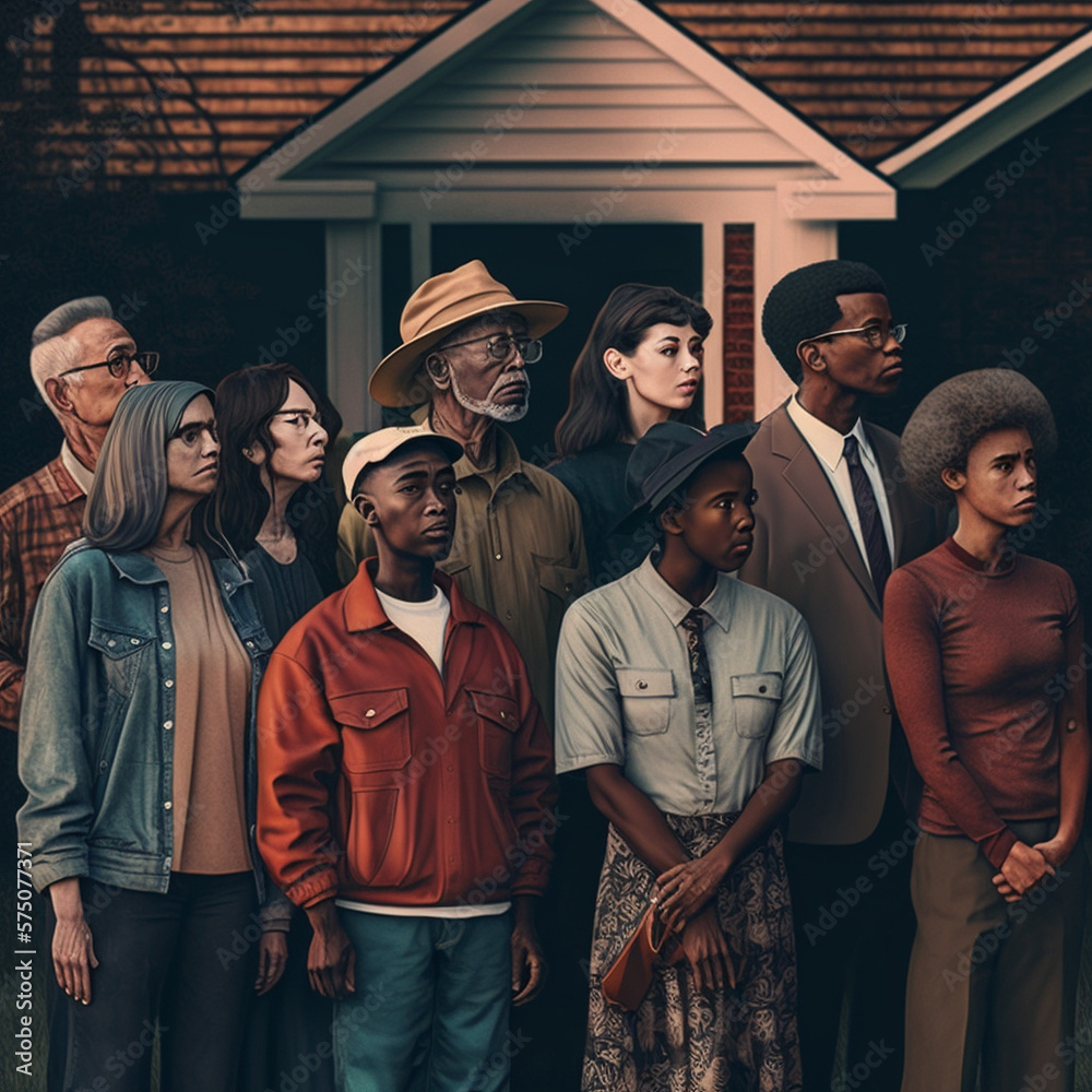 multi ethnic and multi-racial group of friends standing outside of ...