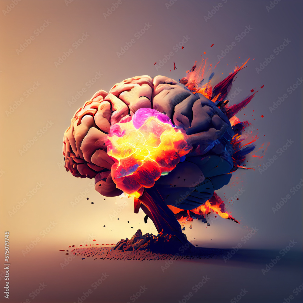 Concept art of a human brain exploding with,Generative AI Stock ...