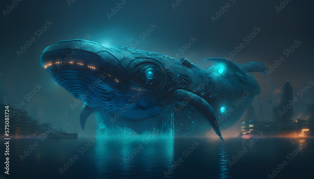 deep sea monster blue whale, fantastic inhabitants of the deep ocean ...