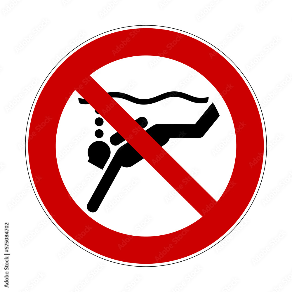 No sub-aqua diving sign. Vector illustration of red crossed out ...