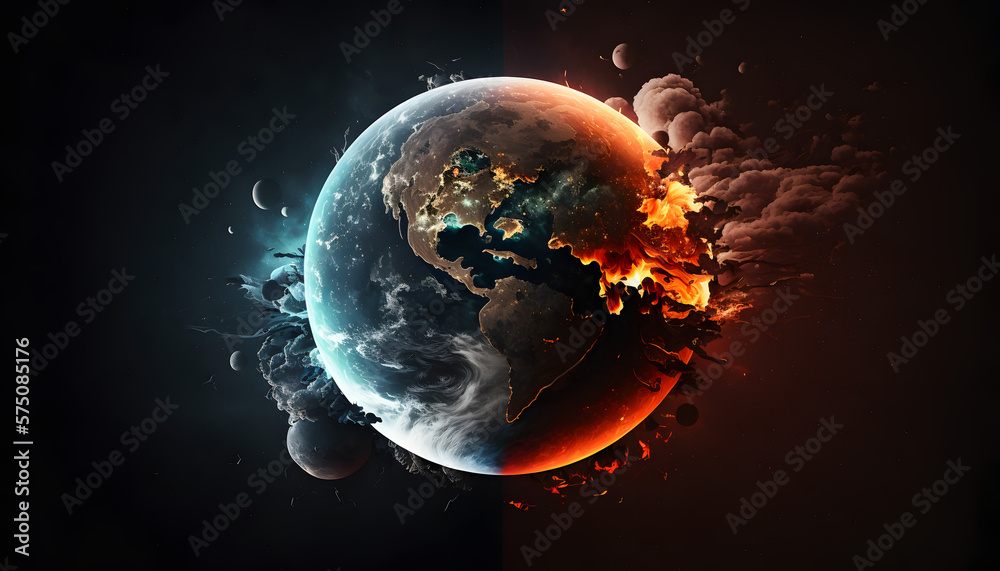 Planet explosion. Earth destruction. Meteor disaster. Planet earth ...