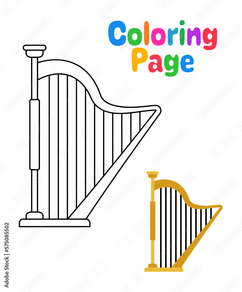 Coloring page with Harp for kids Stock Vector | Adobe Stock
